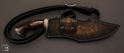 Couteau " Maximus Bowie " damas et ironwood custom fixe de Samuel Lurquin